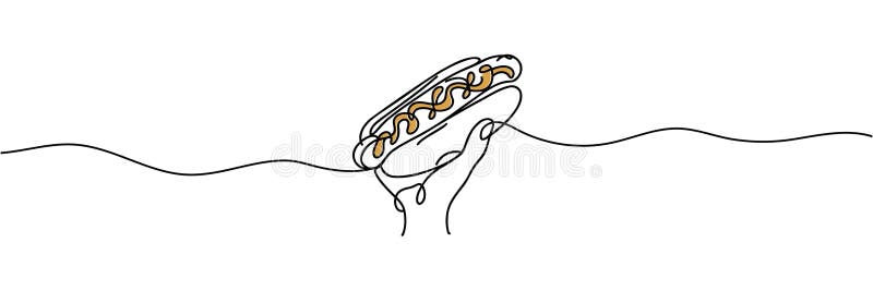 Continuous Line Drawing of a Hot Dog.One Line Drawing of a Hot Dog ...