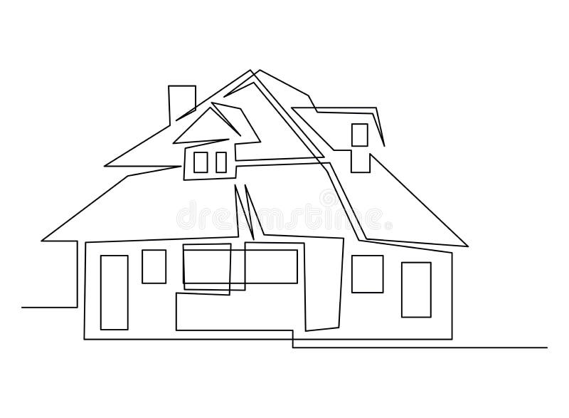 Continuous Line Drawing Of House, Residential Building Concept, Logo ... Continuous Line Drawing Of House, Residential Building Concept, Logo ...