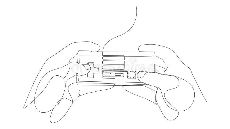 Continuous Line Drawing of Human Hands Holding Vintage Game Console ...