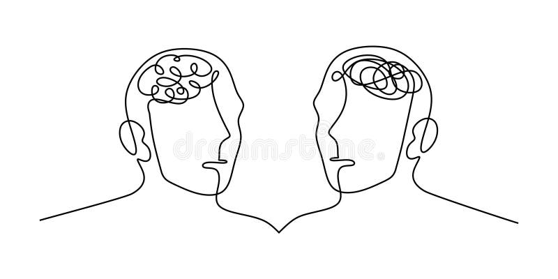 Continuous Line Drawing of Human Head and Brain for Psychology Concept ...