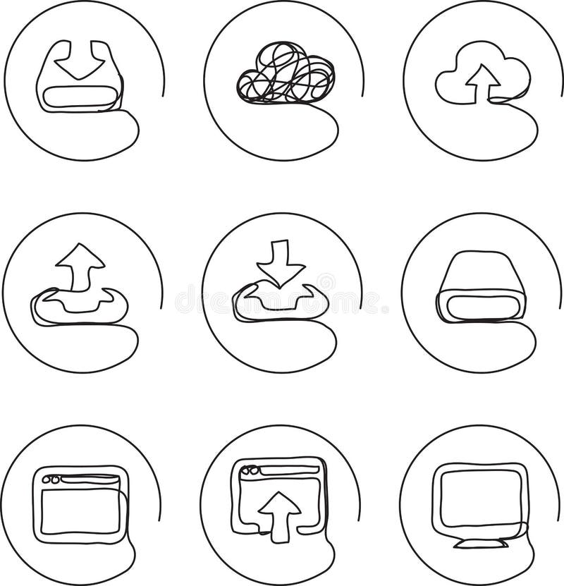Continuous Line Drawing Icons - Cloud Upload Download Stock Vector ...