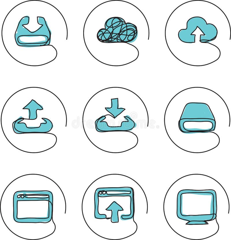 Continuous Line Drawing Icons - Cloud Upload Download Stock Vector ...