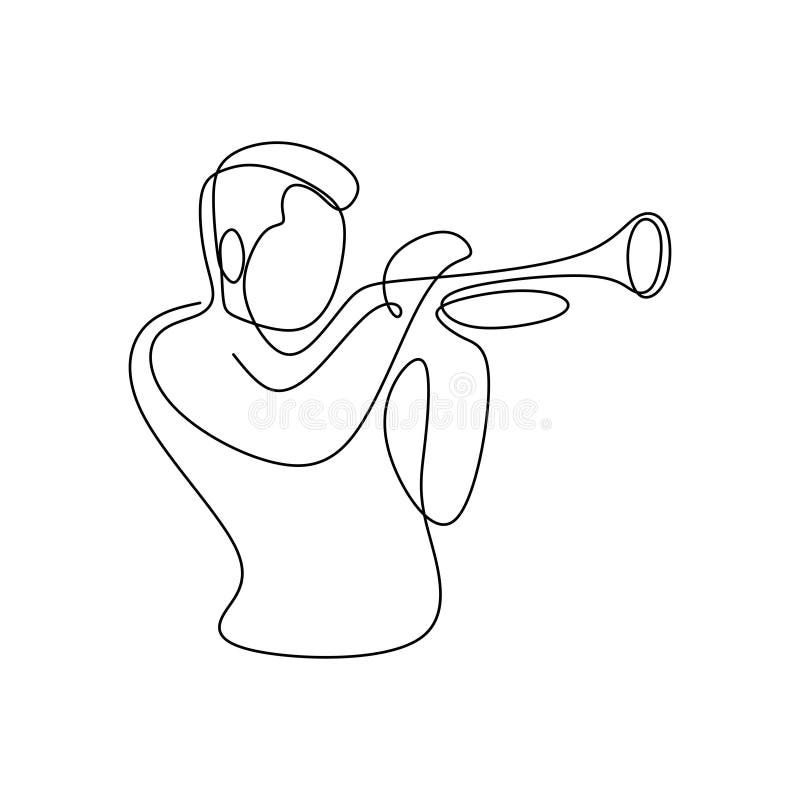 Continuous Line Drawing of Jazz Musicians Playing Trumpet Music ...