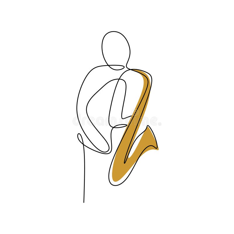 Continuous Line Drawing of Jazz Musicians Playing Trumpet Music ...