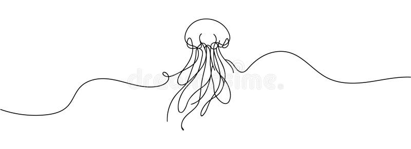 Continuous Line Drawing Jellyfish . One Line Drawing Design. Vector ...