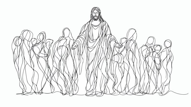Continuous Line Drawing of Jesus Christ in Abstract Form. Stock ...