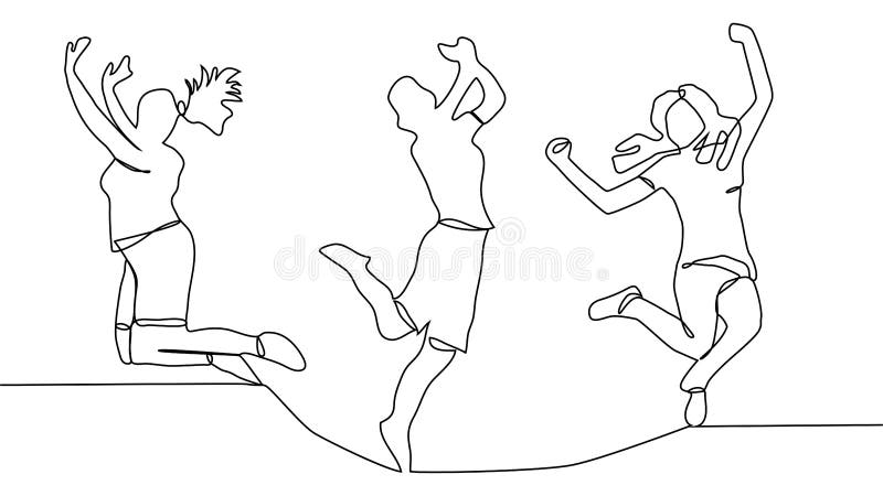 Continuous Line Drawing of Four Jumping Happy Team Members Stock Vector ... Continuous Line Drawing of Four Jumping Happy Team Members Stock Vector ...