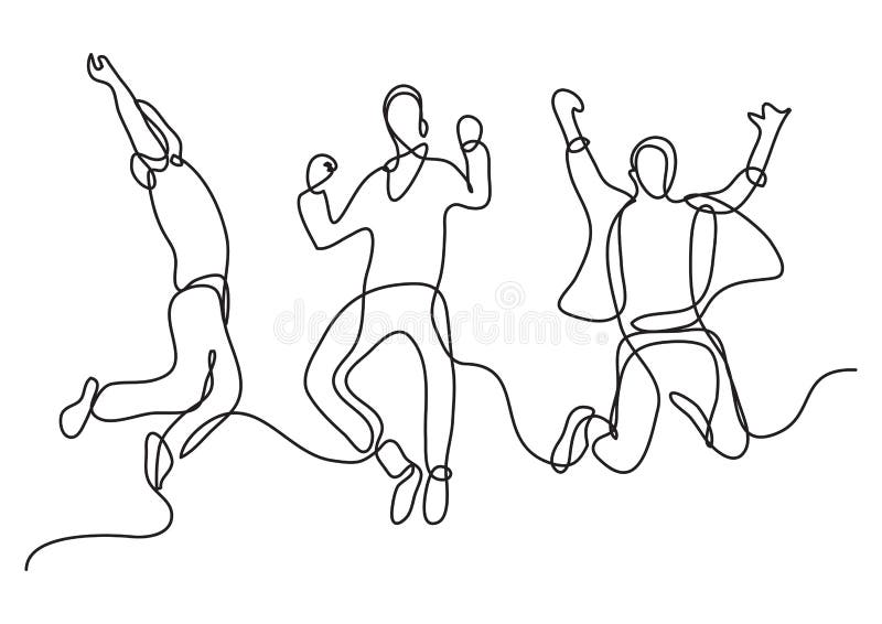 Continuous Line Drawing of Jumping Team of Young Men Stock Vector ...