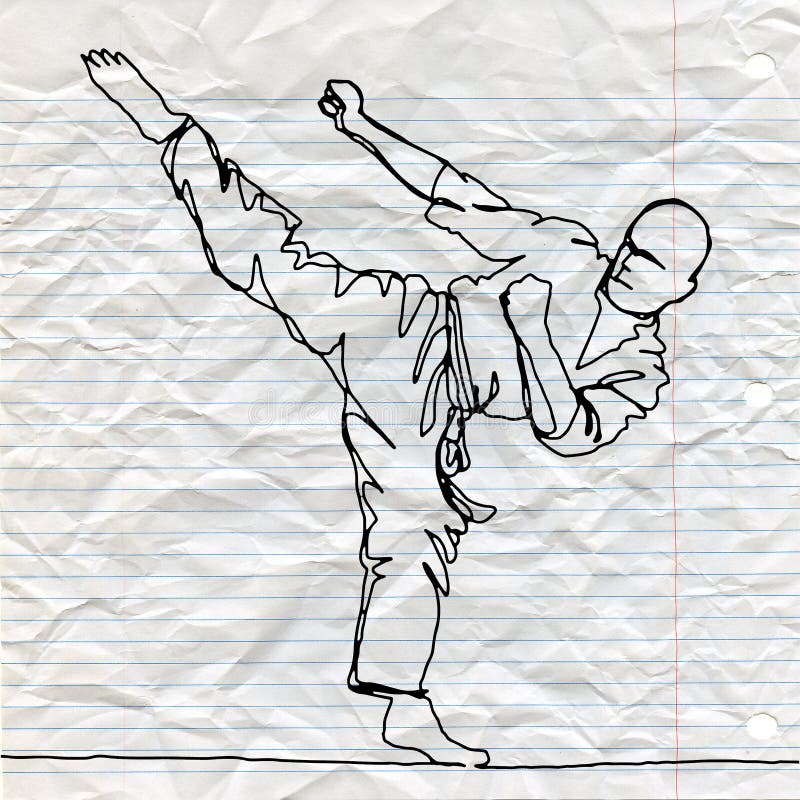 Continuous Line Drawing of Karate Athlete Stock Vector - Illustration ...