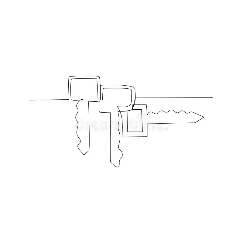 Continuous Line Drawing of Keys. Isolated Sketch Drawing of Keys Line ...