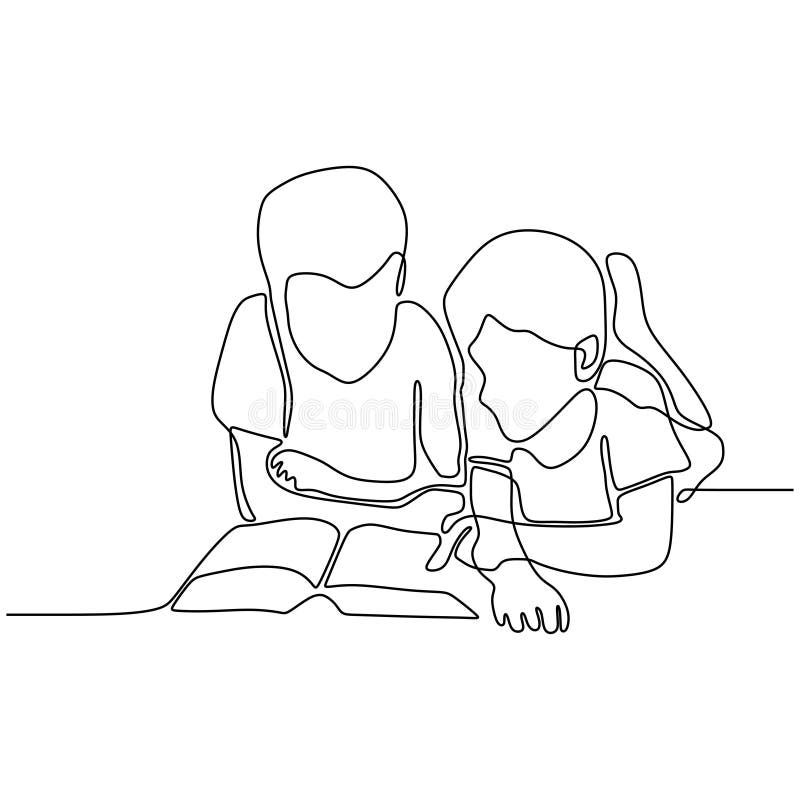 One Line Drawing of Teenager. Continuous Lineart Design Kids and ...