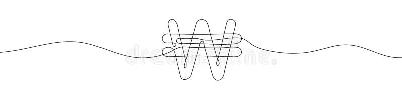 Continuous Line Drawing of Korean Won Currency Symbol. Line Art of the ...