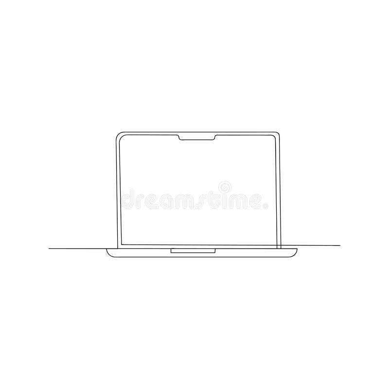 Continuous Line Drawing of Laptop. Isolated Sketch Drawing of Laptop ...