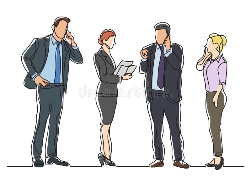 Continuous Line Drawing of Standing Business Persons Making Phone Calls ...