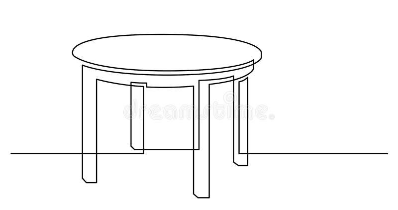 Continuous Line Drawing of Wood Round Table Stock Vector - Illustration ...