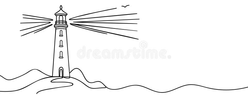 Continuous Line Drawing of Lighthouse Tower.abstract Single Line Art of ...