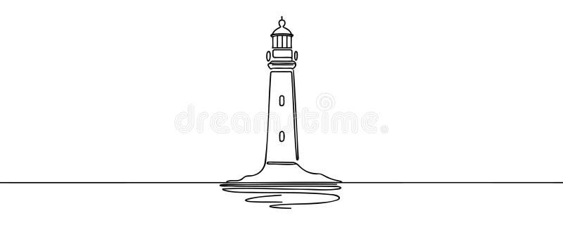 Continuous Line Drawing of Lighthouse Tower. One Line Drawing of Beach ...