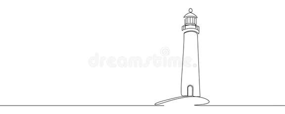 Continuous Line Drawing of Lighthouse Tower. One Line Drawing of Beach ...