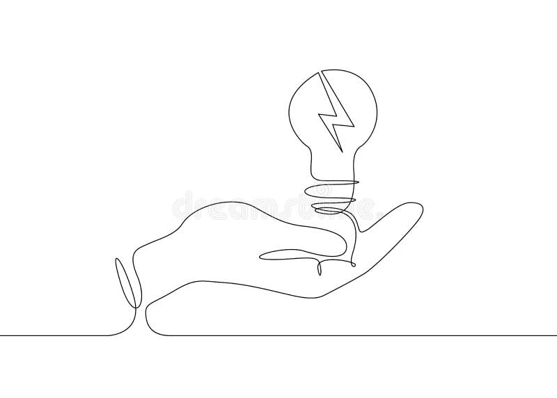 Continuous Line Drawing Lightning in the Lamp Symbol of Energy Stock ...