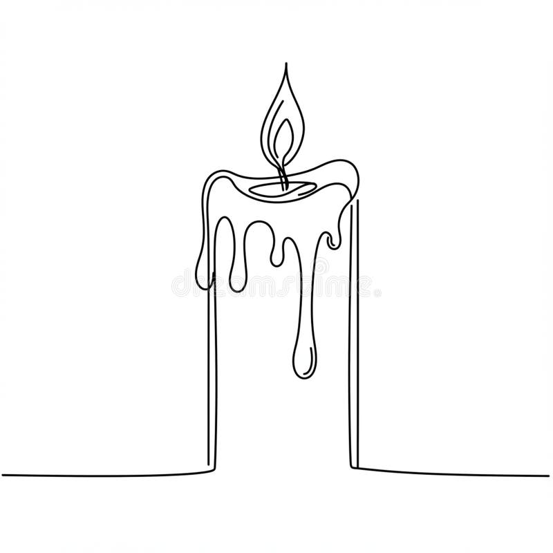 A Continuous Line Drawing of a Lit Candle with Dripping Wax. the Flame ...