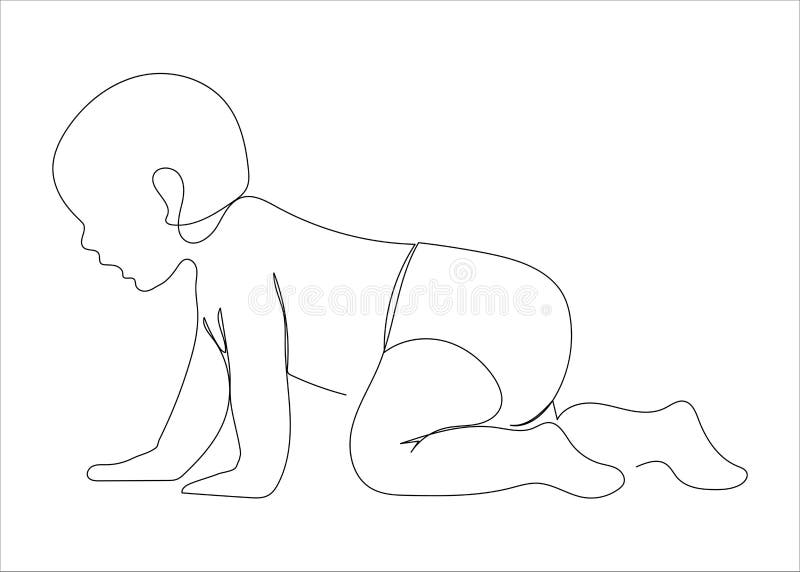 Continuous Line Drawing of a Little Baby is Lying on the Bad. Stock ...