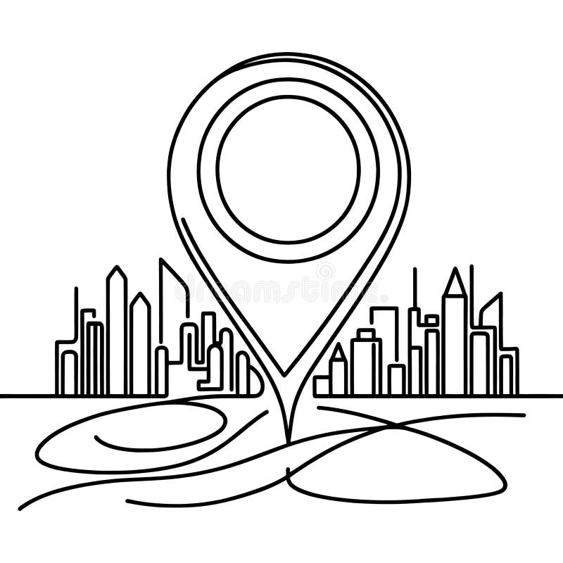 Continuous Line Drawing a Location Pin on Wavy Road Stock Vector ...