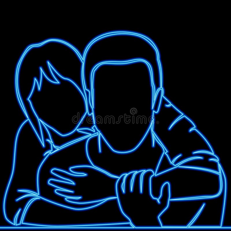 Continuous Line Drawing Loving Couple Hugging Icon Neon Glow Concept ...