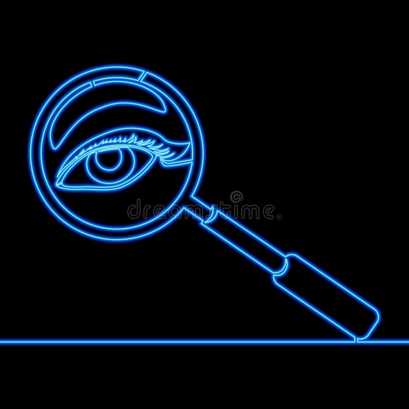 Continuous Line Drawing Magnifying Glass and Human Eye Inside Icon Neon ...