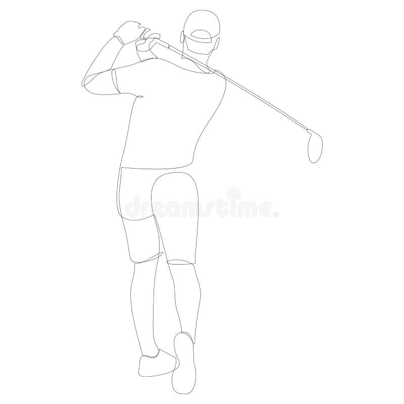 Continuous Line Drawing of Male Golfer Playing Golf. Male Golf Player ...