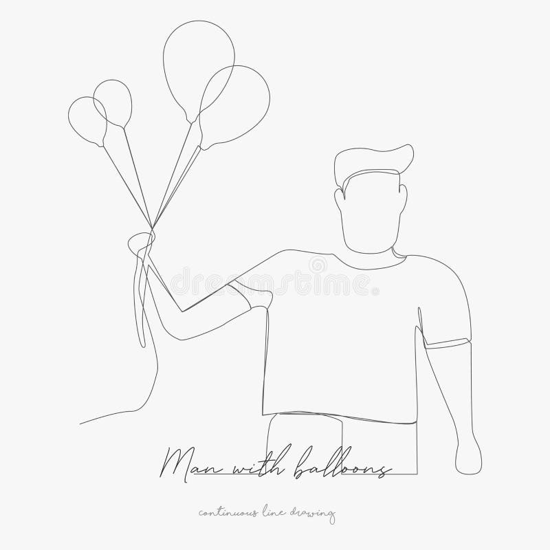 Continuous Line Drawing. Man with Balloons. Simple Vector Illustration ...