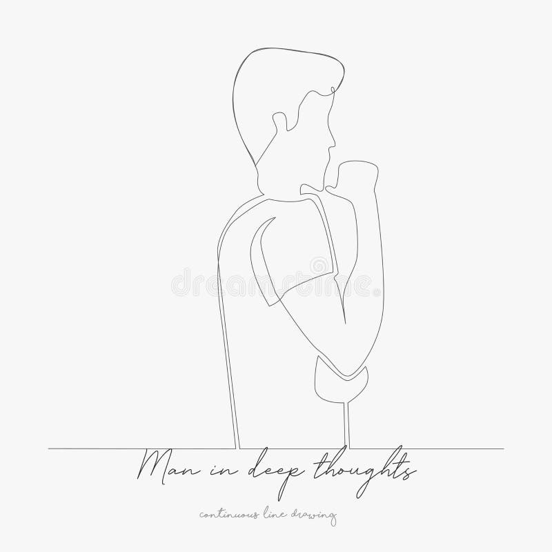 Continuous Line Drawing. Man in Deep Thoughts. Simple Vector ...