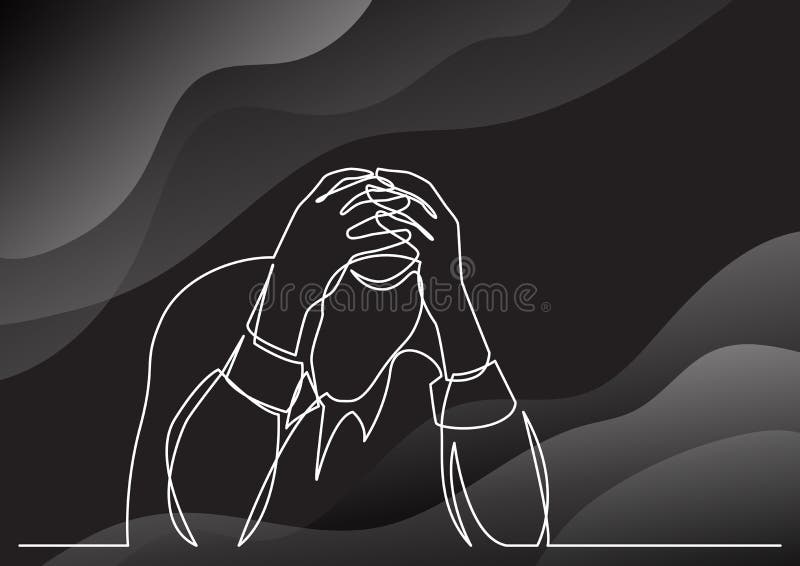 Continuous Line Drawing of Man in Depression Stock Vector ...