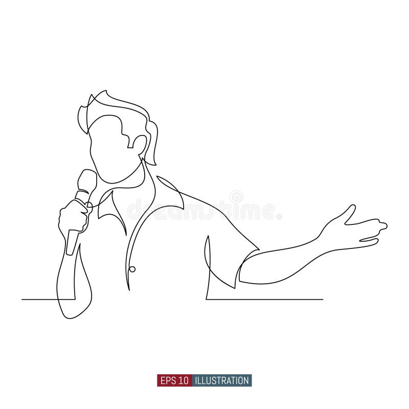 Continuous Line Drawing of Man with Microphone. Karaoke. Singer on ...