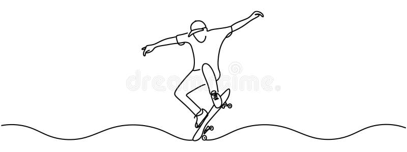 Continuous Line Drawing of Man Playing Skateboard. Skateboard Game ...