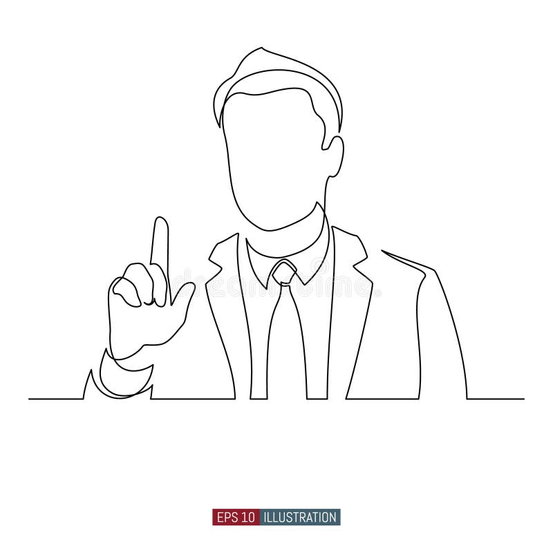 Continuous Line Drawing Of Man Pointing Up With Index Finger Symbol Of