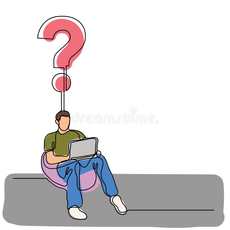 Continuous Line Drawing of Man Sitting with Laptop Computer Creating a ...