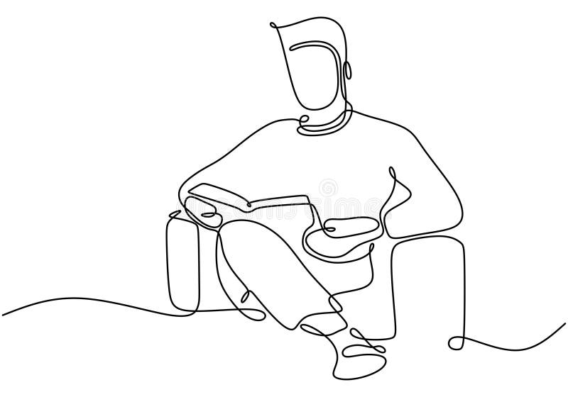 Continuous Line Drawing of a Man Sitting and Reading a Book. Capturing ...