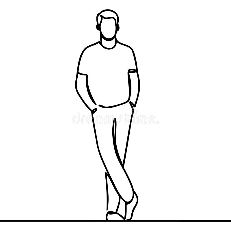 Continuous Line Drawing a Man Stands Leaning Against the Wall Stock ...