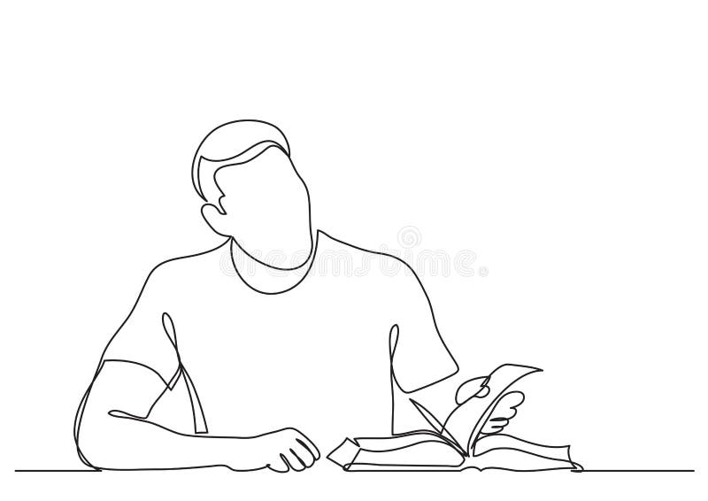 Continuous Line Drawing of Man Studying Reading Book Stock Vector ...
