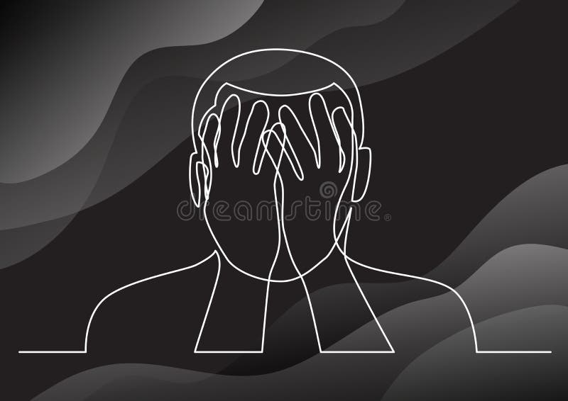 Continuous Line Drawing of Man Suffering from Depression Stock Vector ...
