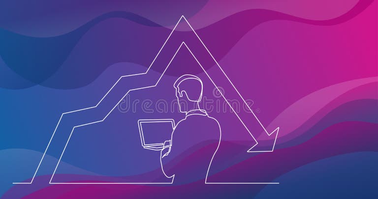 Continuous Line Drawing of Man Watching Laptop Computer with Decreasing ...