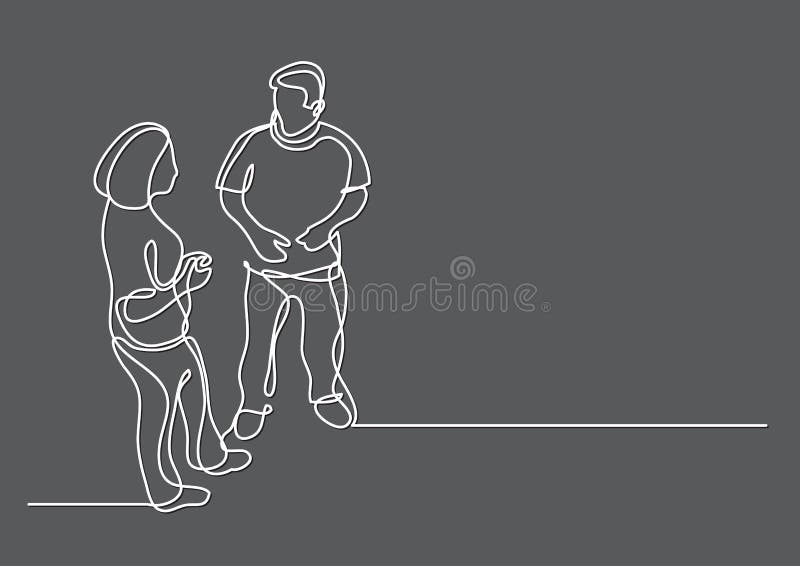 Continuous Line Drawing of Man and Woman Talking Stock Vector ...