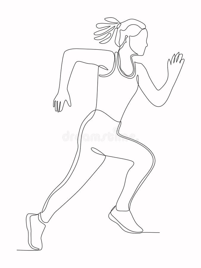 Continuous Line Drawing of Marathon Runner Woman. Stock Vector ...