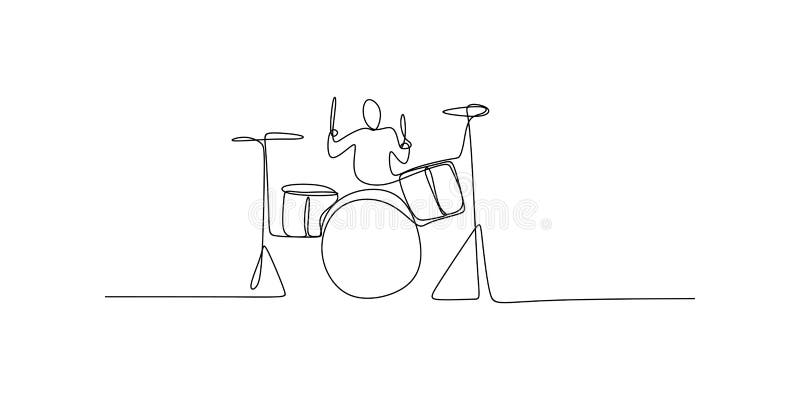 Continuous Line Drawing of Men Playing Musical Drum Instruments Stock ...
