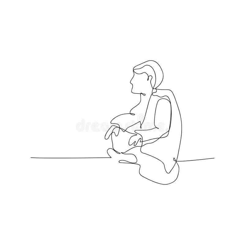 Continuous Line Drawing of Men Sitting. Isolated Sketch Drawing of Men ...