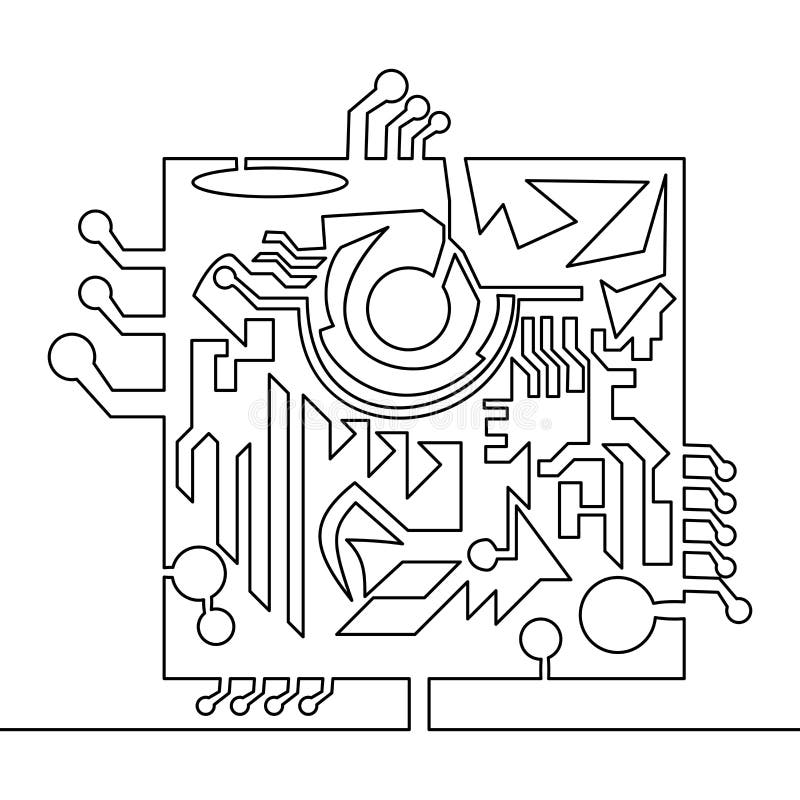 Continuous Line Drawing Microchip Vector Concept Stock Vector ...