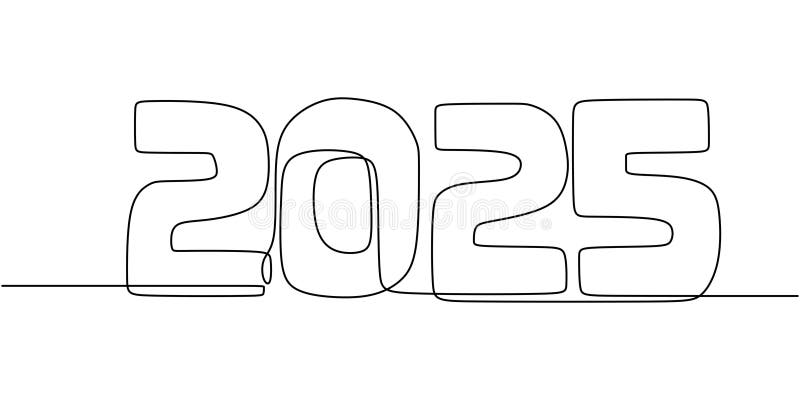 Continuous Line Drawing of 2025. Minimalist Design for New Year ...