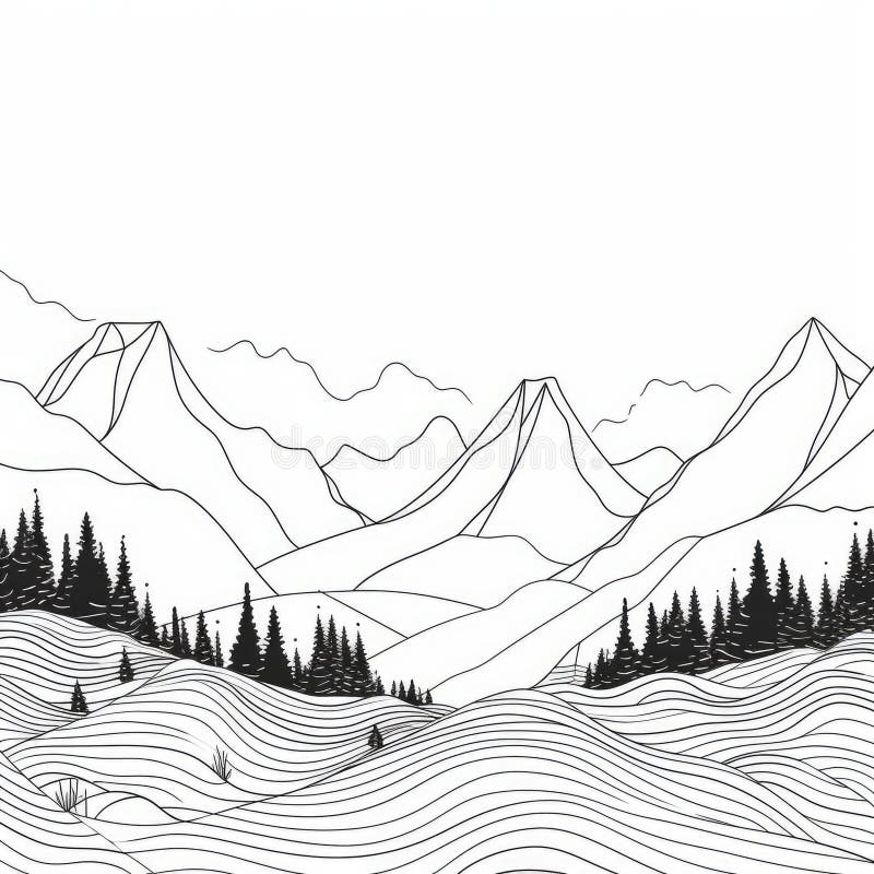 Continuous Line Drawing of Minimalistic Mountain Landscape for Travel ...