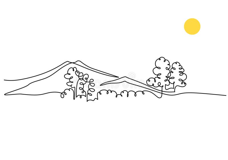 Continuous Line Drawing Mountain with Forest Stock Vector ...