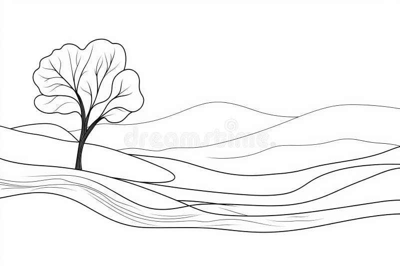 A Continuous Line Drawing of a Mountain Landscape. Rocks in a Forest. a ...